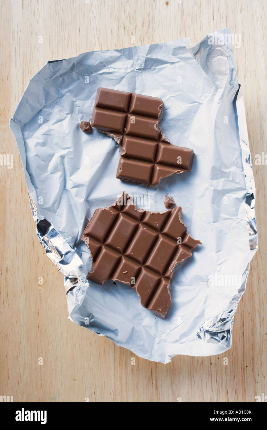 Bar of chocolate partly eaten on silver paper FoodCollection Stock ...