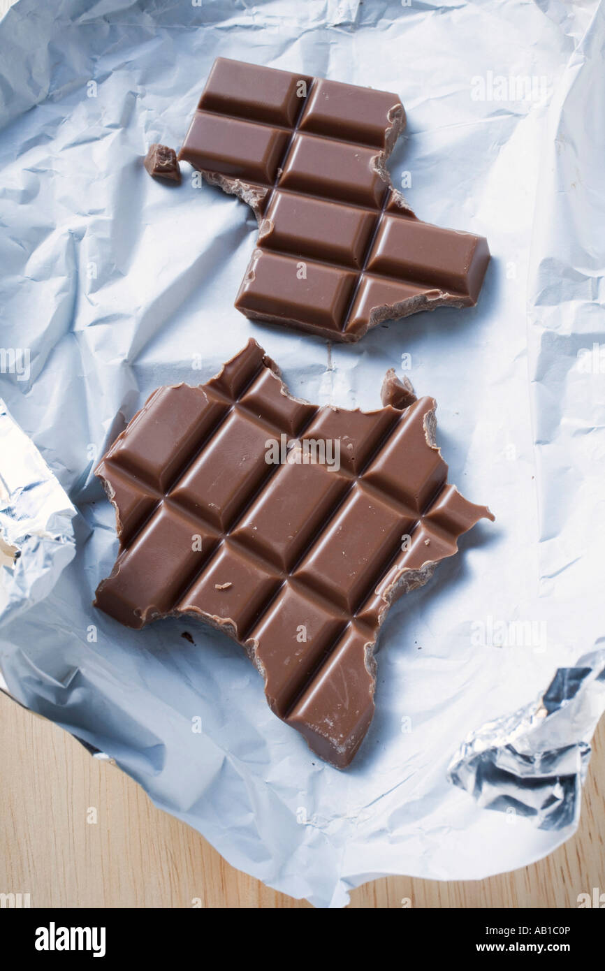 Bar of chocolate partly eaten on silver paper FoodCollection Stock ...