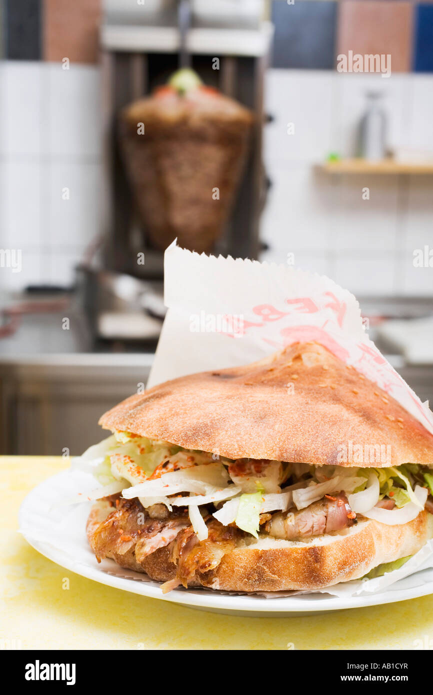 Döner kebab on snack bar counter FoodCollection Stock Photo - Alamy