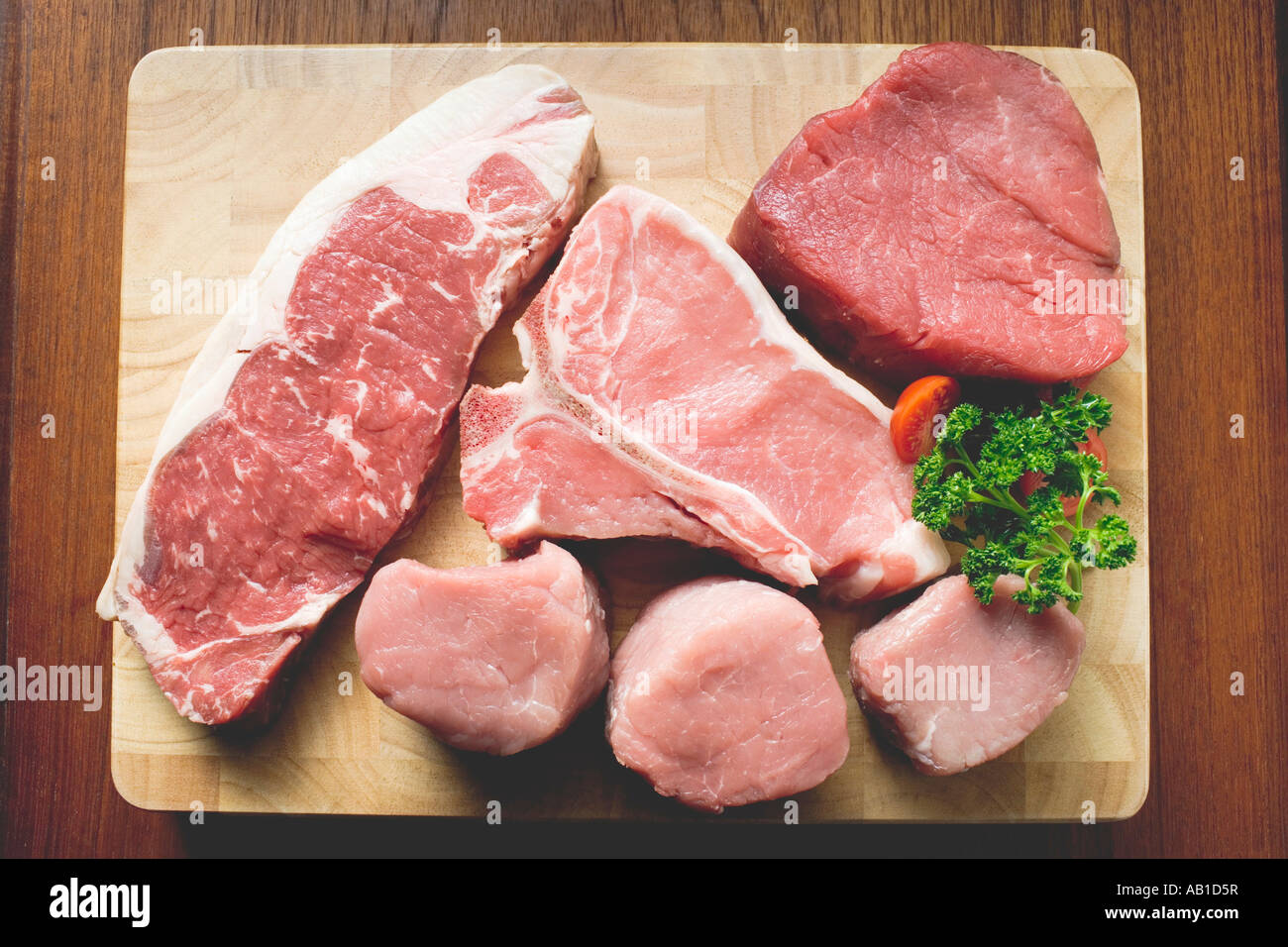 Various types of beef steak and pork fillets FoodCollection Stock Photo ...