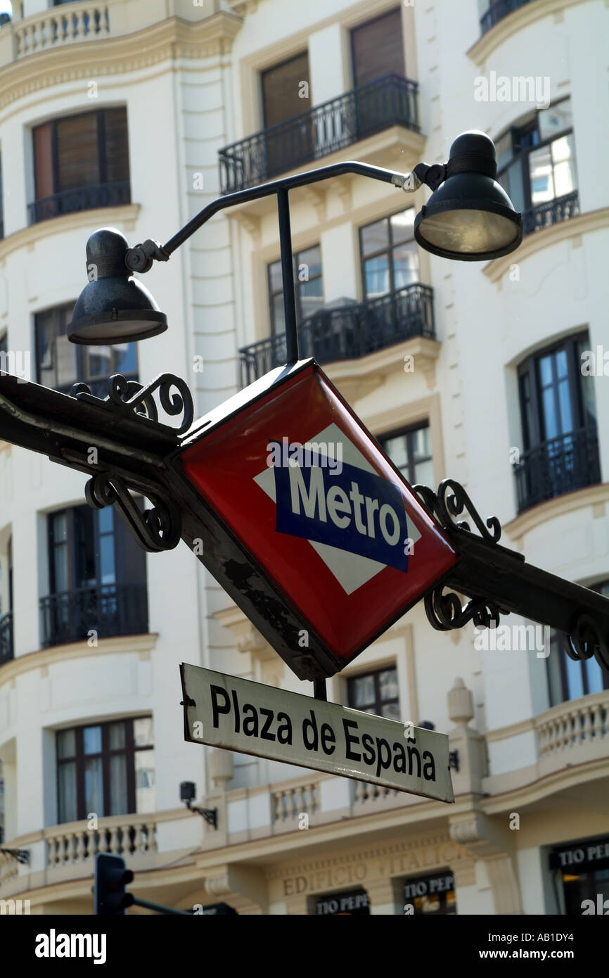 Madrid capital of Spain Europe EU. Metro station entrance and sign logo ...