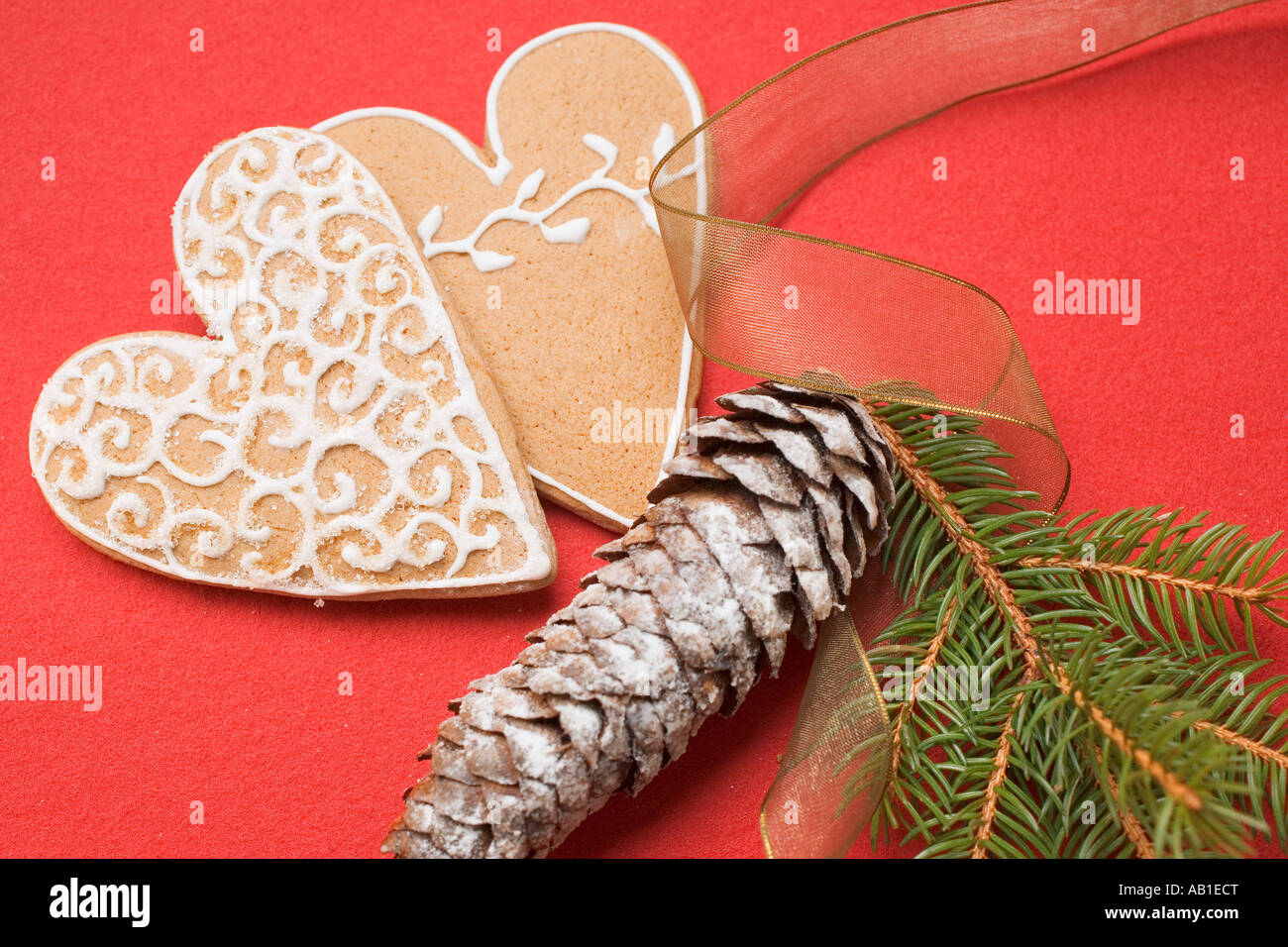 Two iced gingerbread hearts for Christmas FoodCollection Stock Photo ...