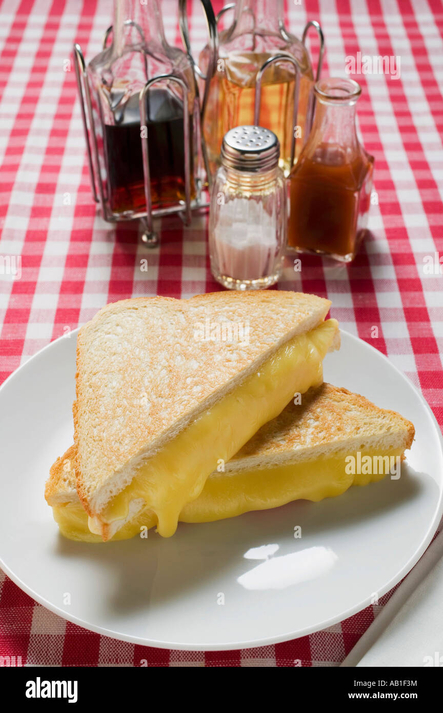 Toasted cheese sandwiches on plate vinegar oil seasonings ...