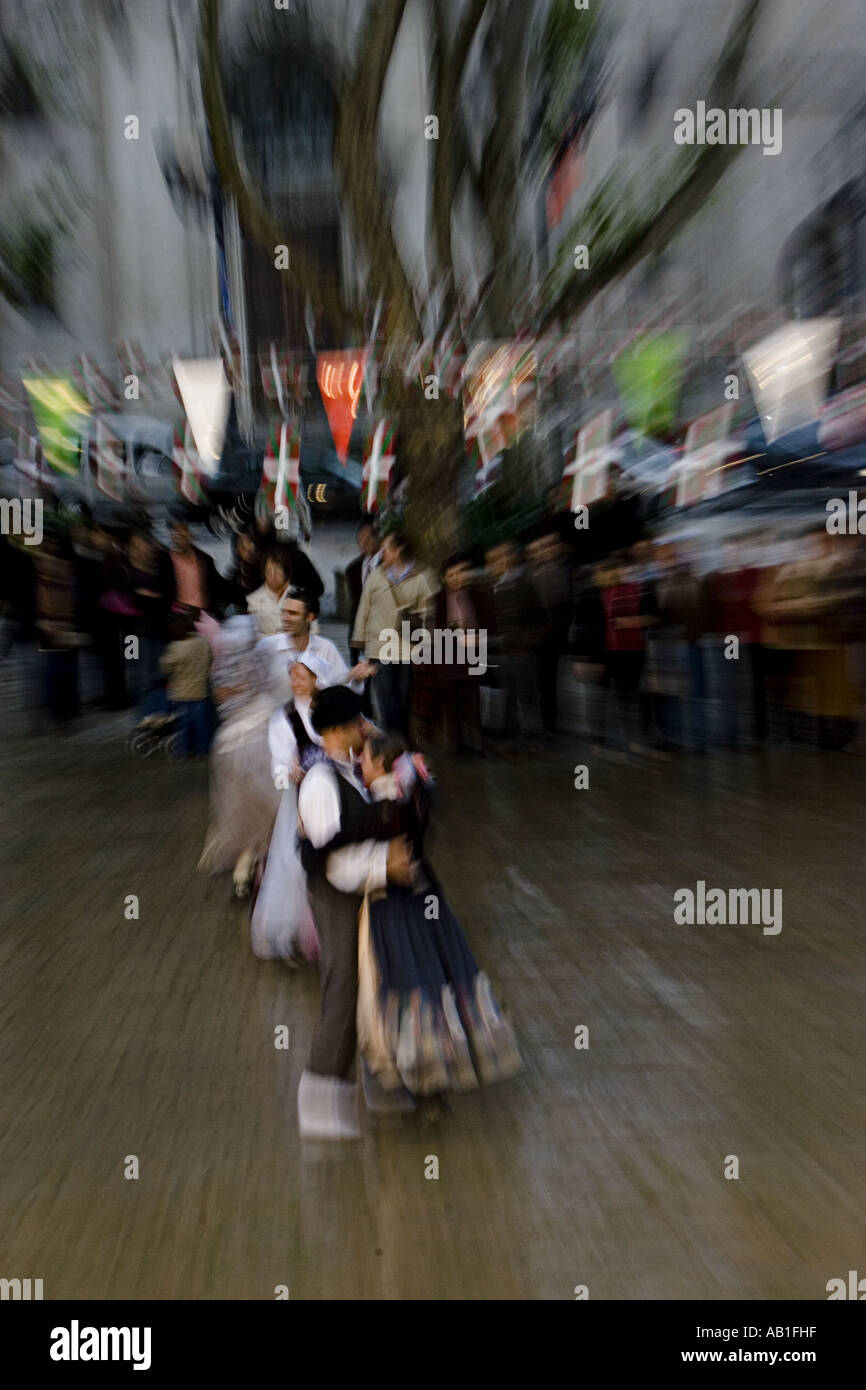 People perform Basque folk dances in Plaza Arenal, Bilbao Pais Vasco ...