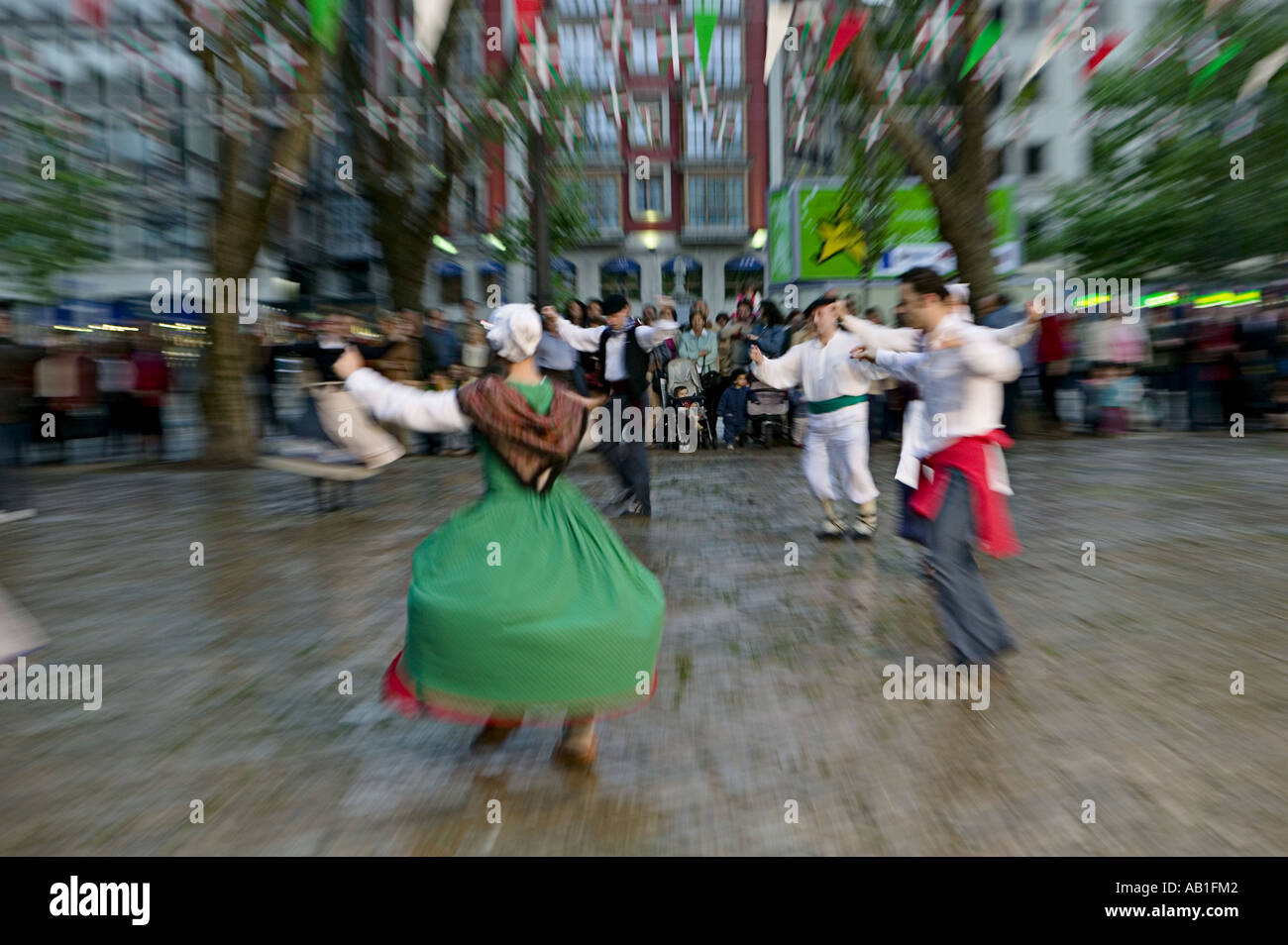 Traditional Basque folk dances in Plaza Arenal, Bilbao Pais Vasco ...