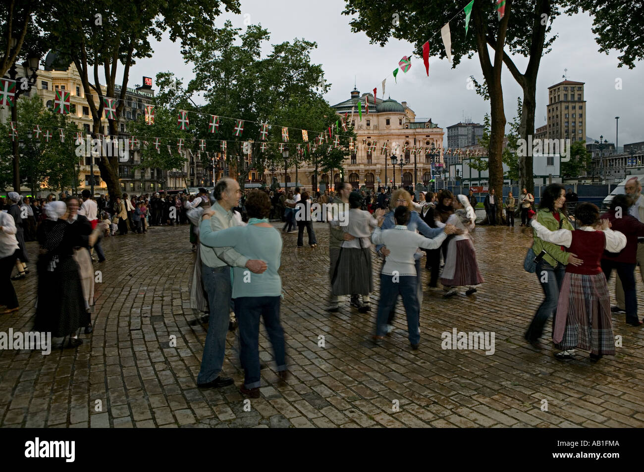 Traditional Basque folk dances in Plaza Arenal, Bilbao Pais Vasco ...