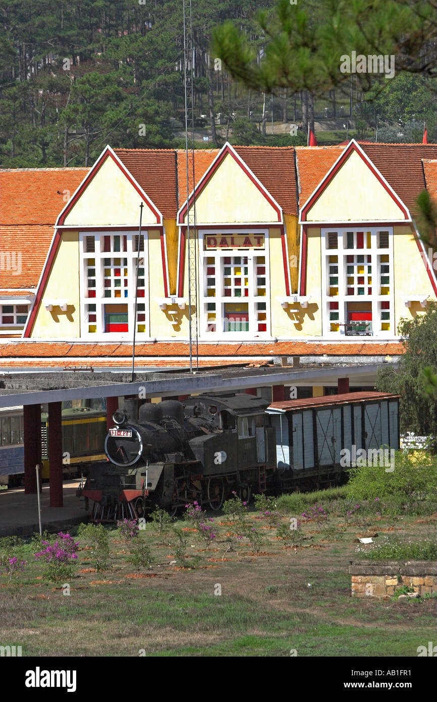 Old French colonial Cremaillere railway station Dalat south east ...