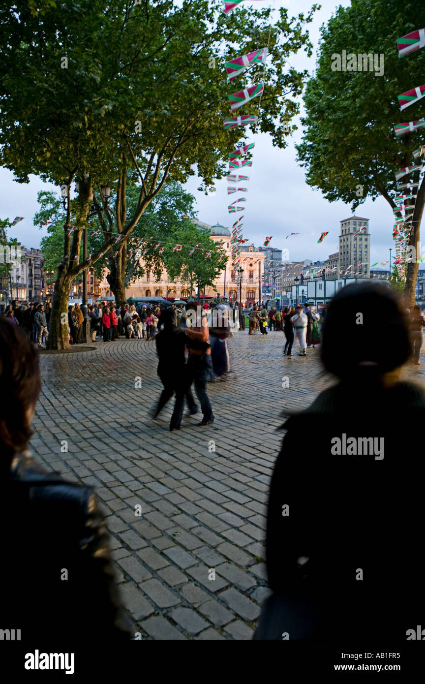 Traditional Basque folk dances in Plaza Arenal, Bilbao Pais Vasco ...