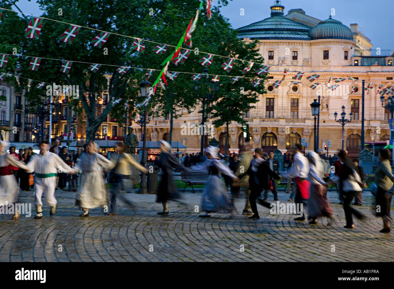 Traditional Basque folk dances in Plaza Arenal, Bilbao Pais Vasco ...