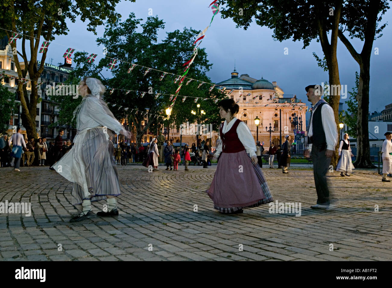Traditional Basque folk dances in Plaza Arenal, Bilbao Pais Vasco ...