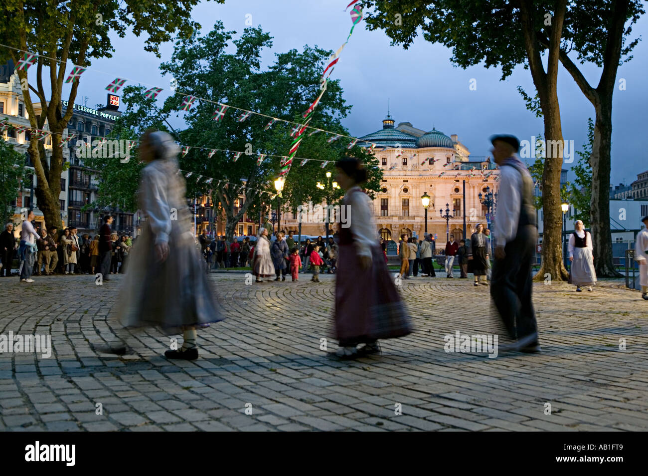Traditional Basque folk dances in Plaza Arenal, Bilbao Pais Vasco ...