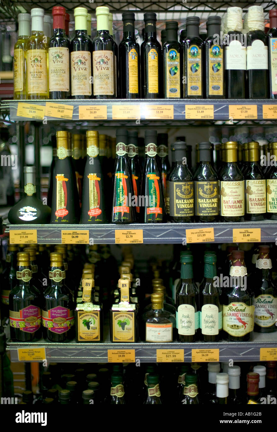 Bottled condiments on display Stock Photo - Alamy