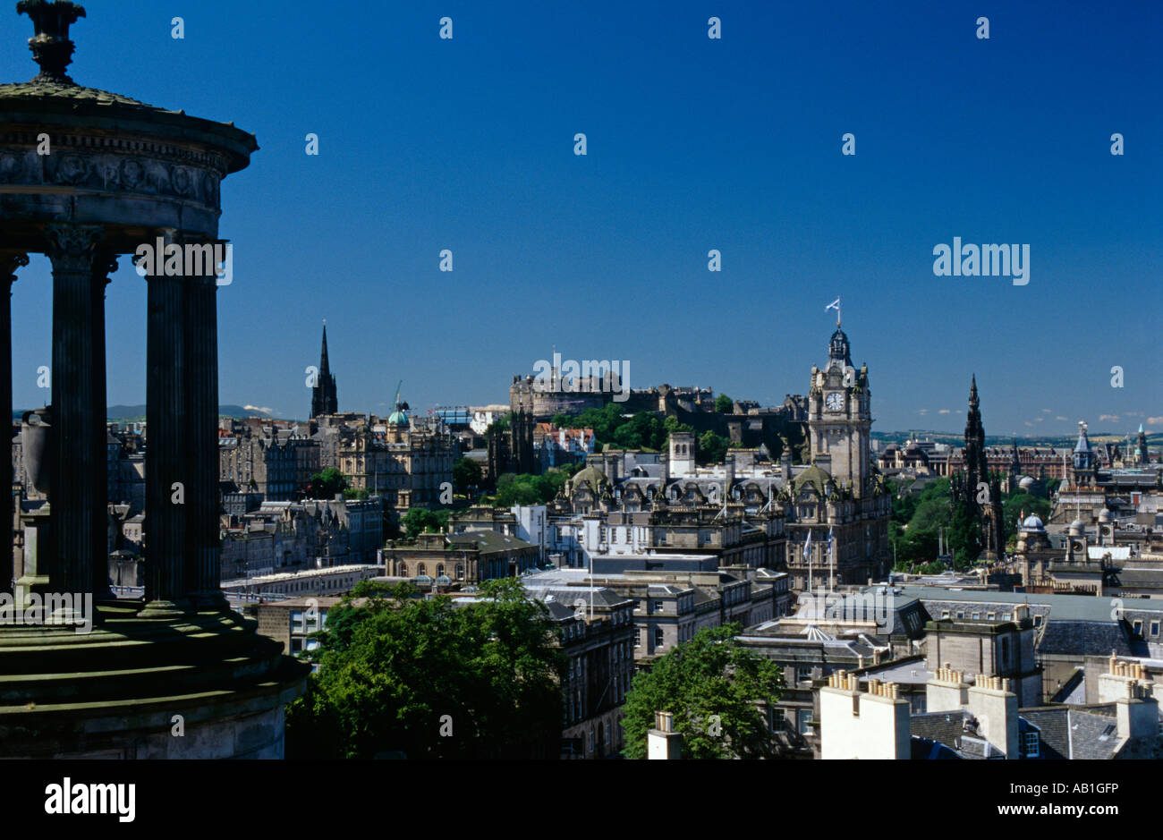 Edinburgh Castle from Carlton Hill Scotland with flying Saltire Stock ...