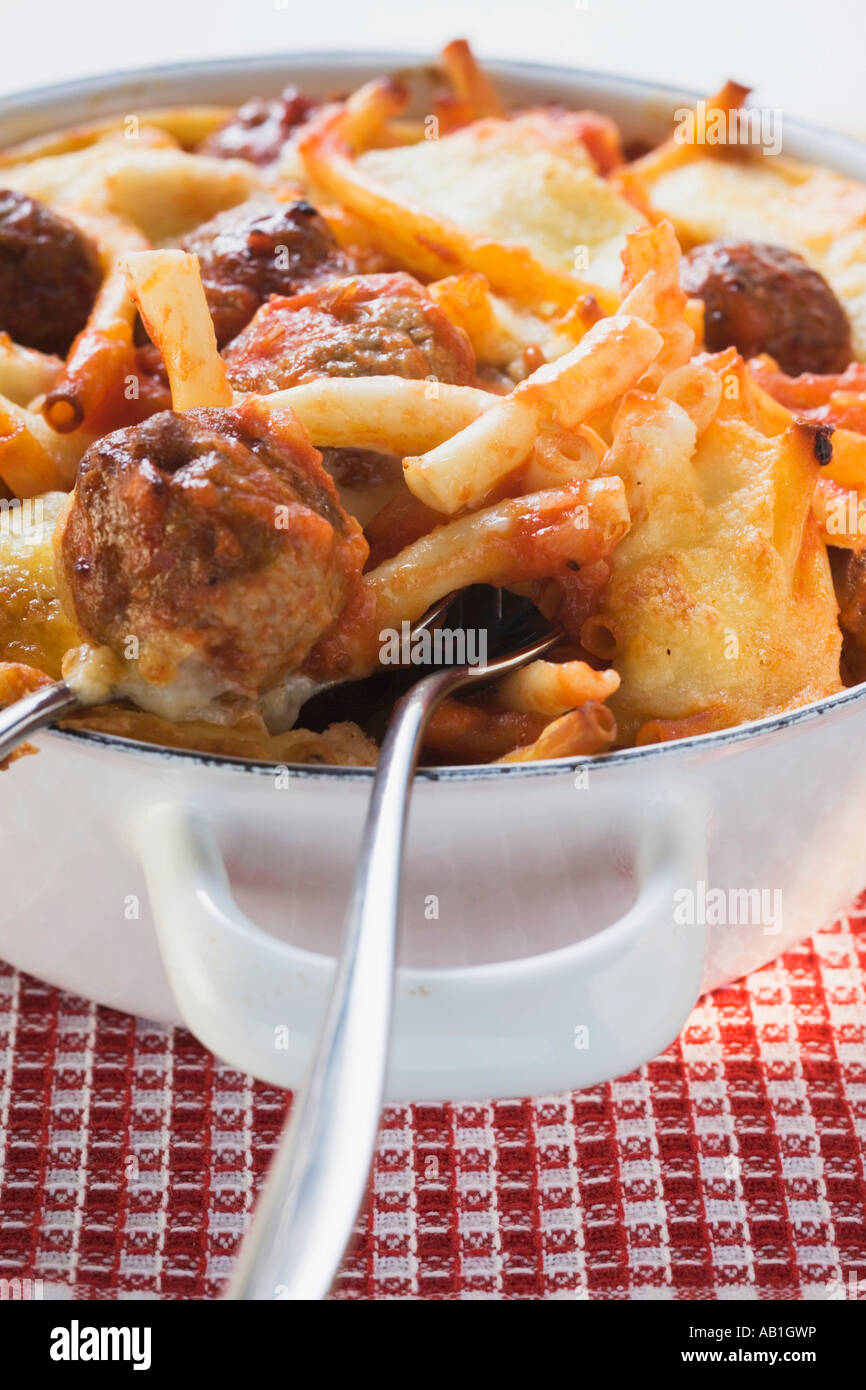 Macaroni bake with meatballs and cheese FoodCollection Stock Photo - Alamy