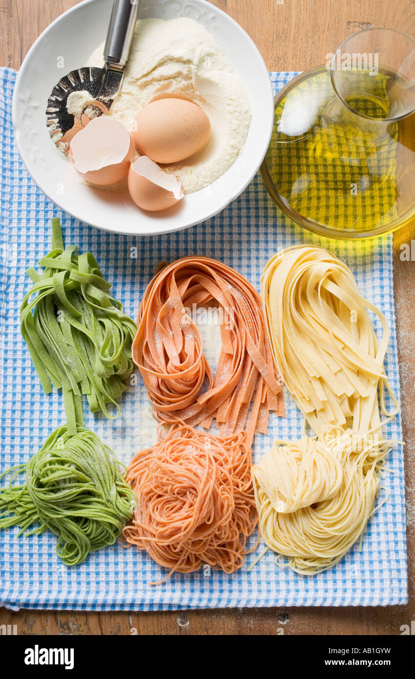 Various types of home made pasta with ingredients FoodCollection Stock ...