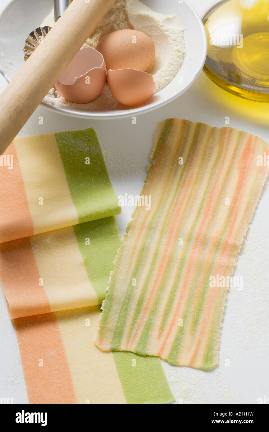Home made three colour lasagne sheets with ingredients FoodCollection ...