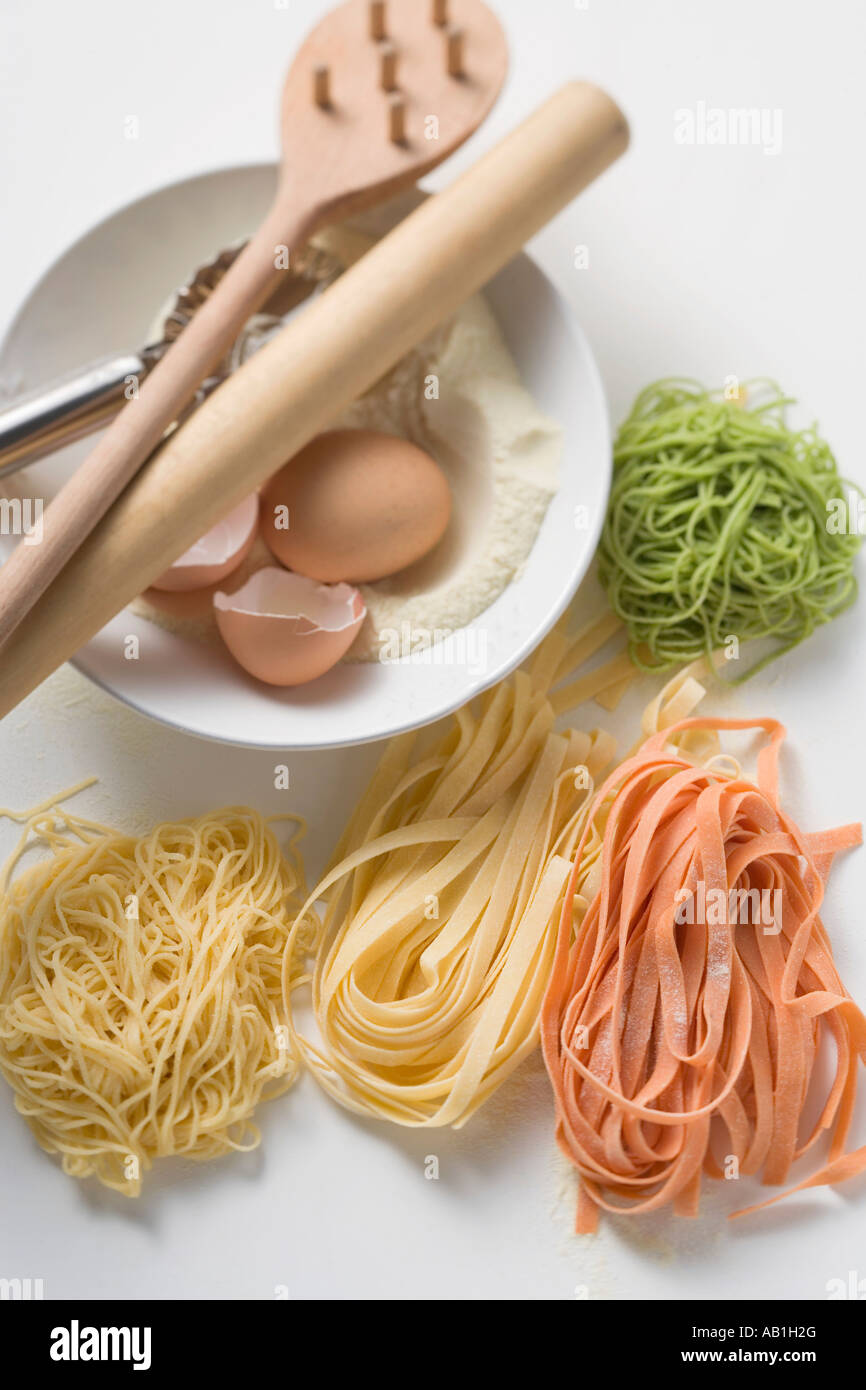 Home made coloured pasta with ingredients FoodCollection Stock Photo ...