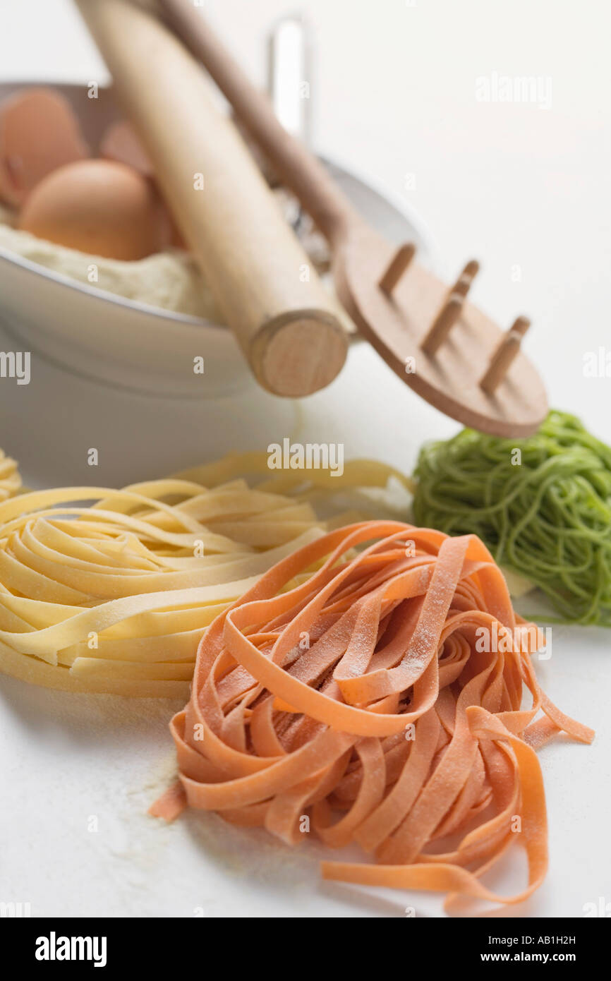 Home made coloured pasta with ingredients FoodCollection Stock Photo ...