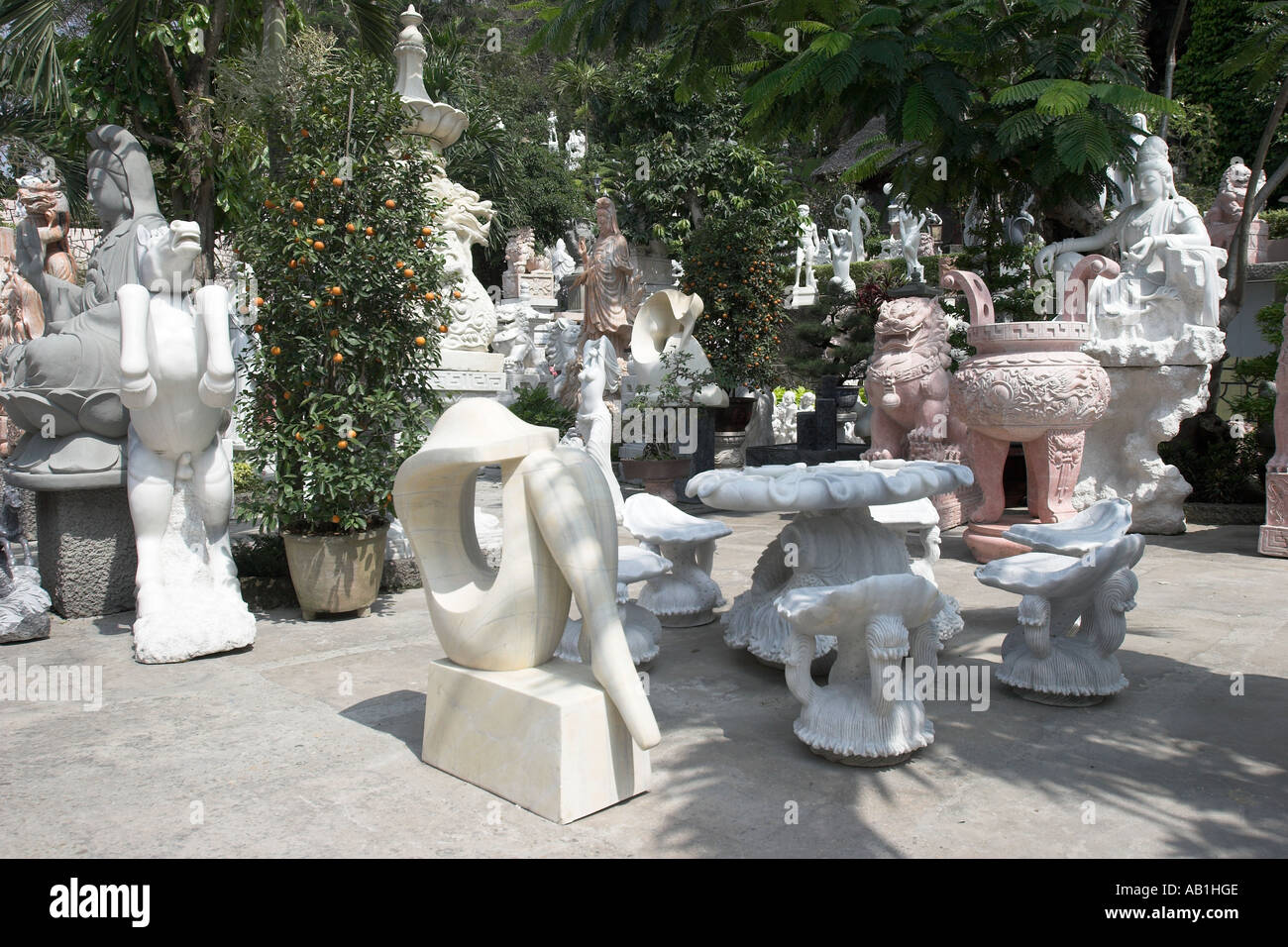 Classic and contemporary marble statues at foot of Marble Mountain near ...