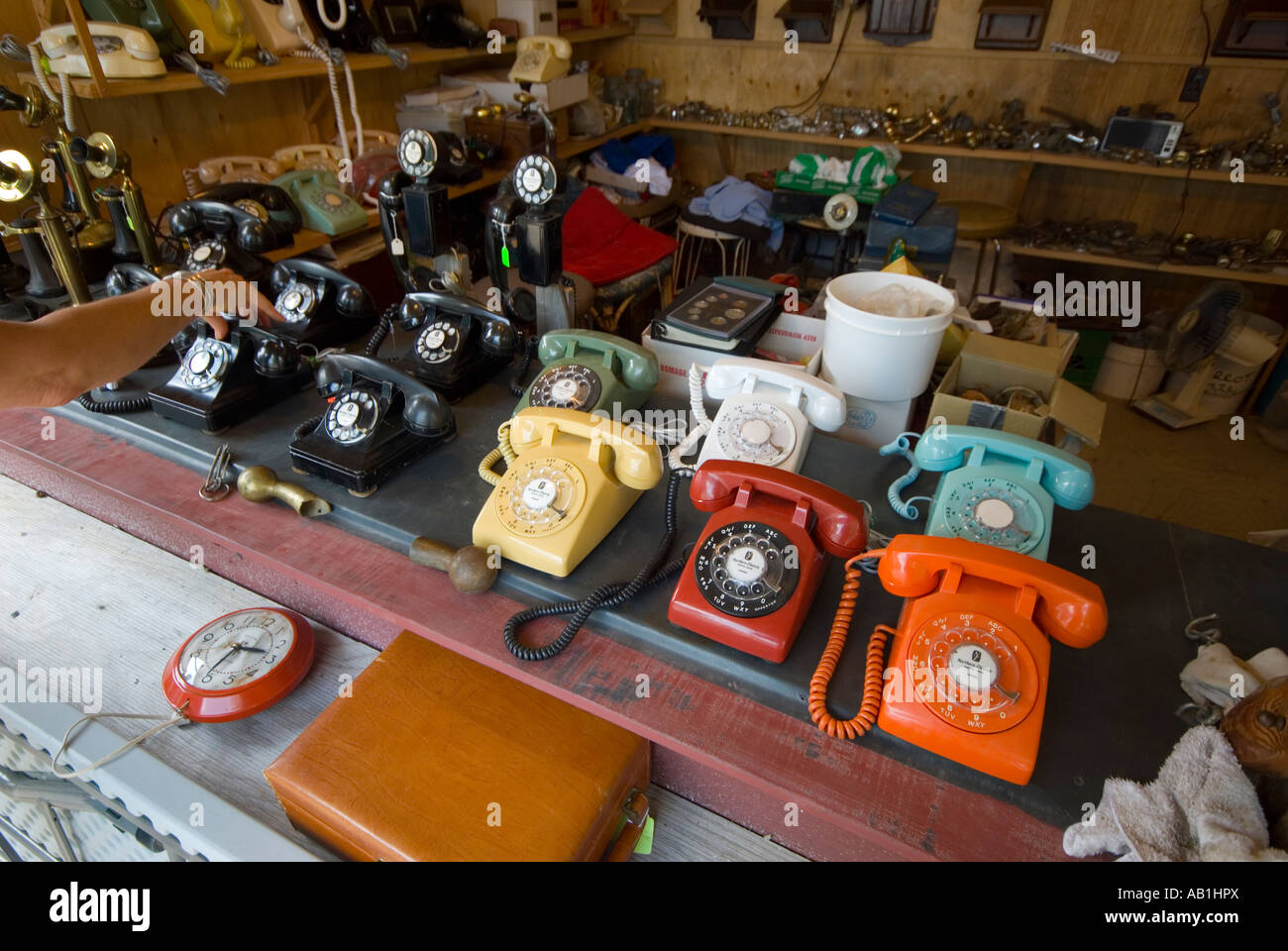 old fashioned telephones in market stall Stock Photo - Alamy