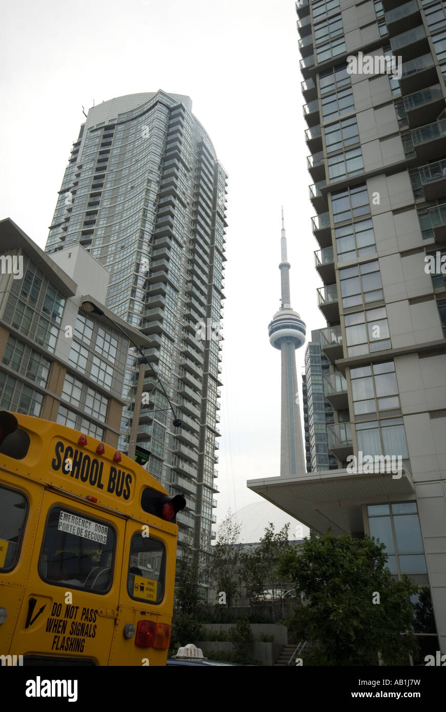 Toronto CNN Tower school bus high rise buildings Stock Photo - Alamy