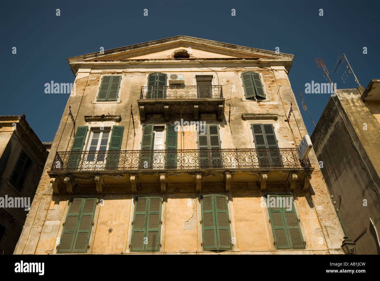 Corfu old town house Venetian architecture with shutters and balcony ...