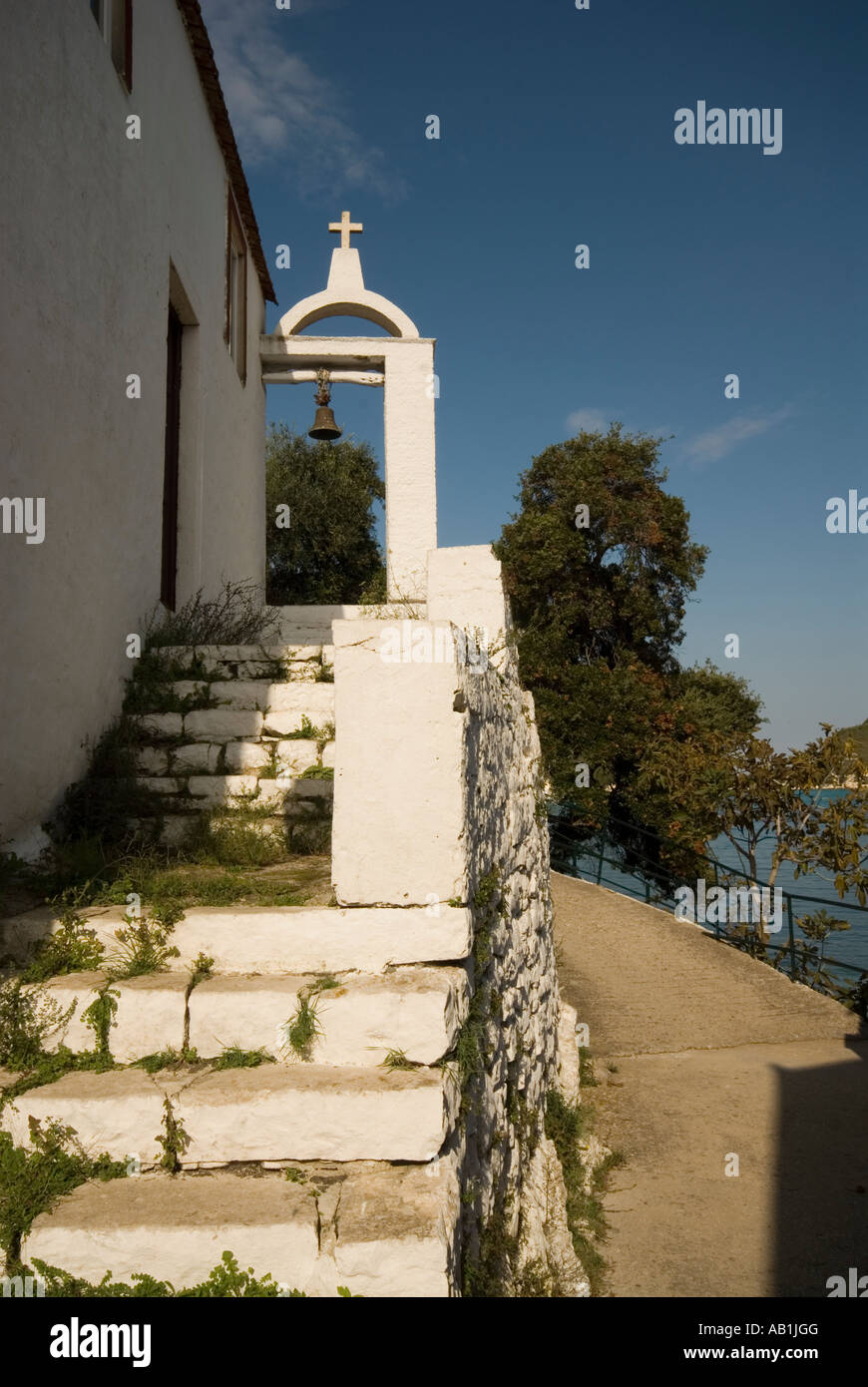 chapel steps and bell arch Paxos Greece Mediterannean Stock Photo - Alamy