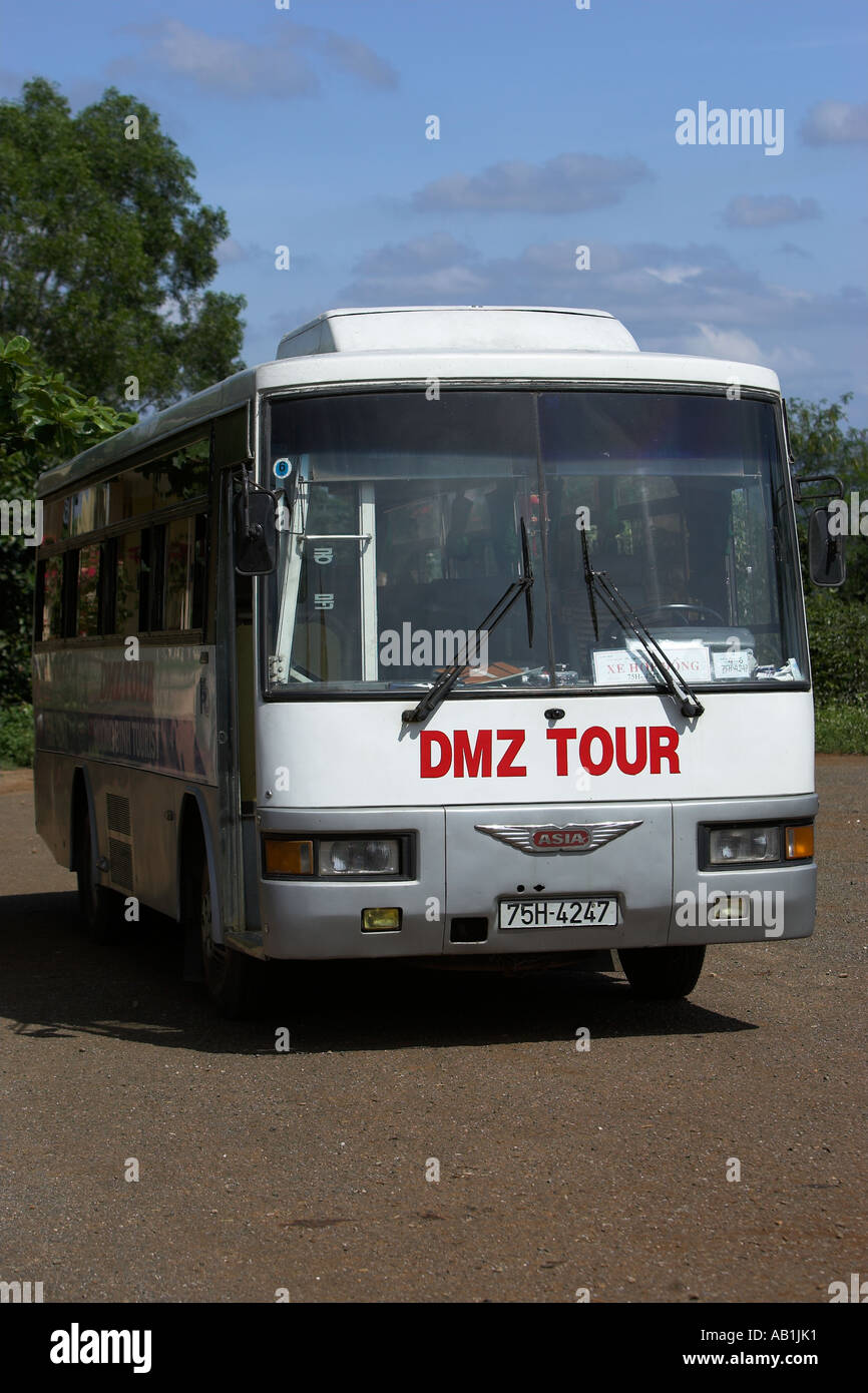 Tour bus marked DMZ Tour at the Khe Sanh Combat Base museum former ...