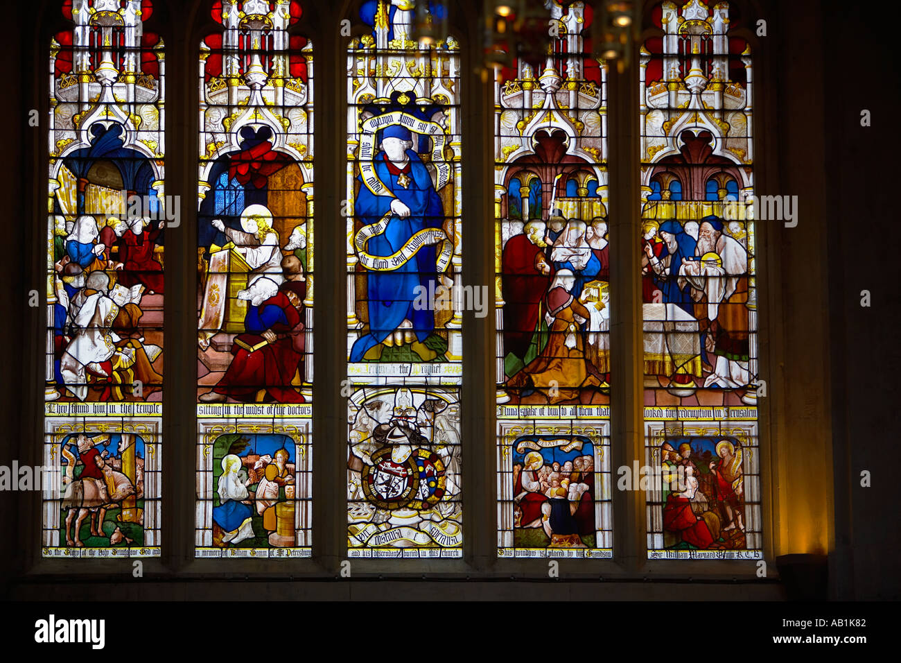 Stained Glass Window in Bath Abbey, City of Bath, Somerset, England, UK ...