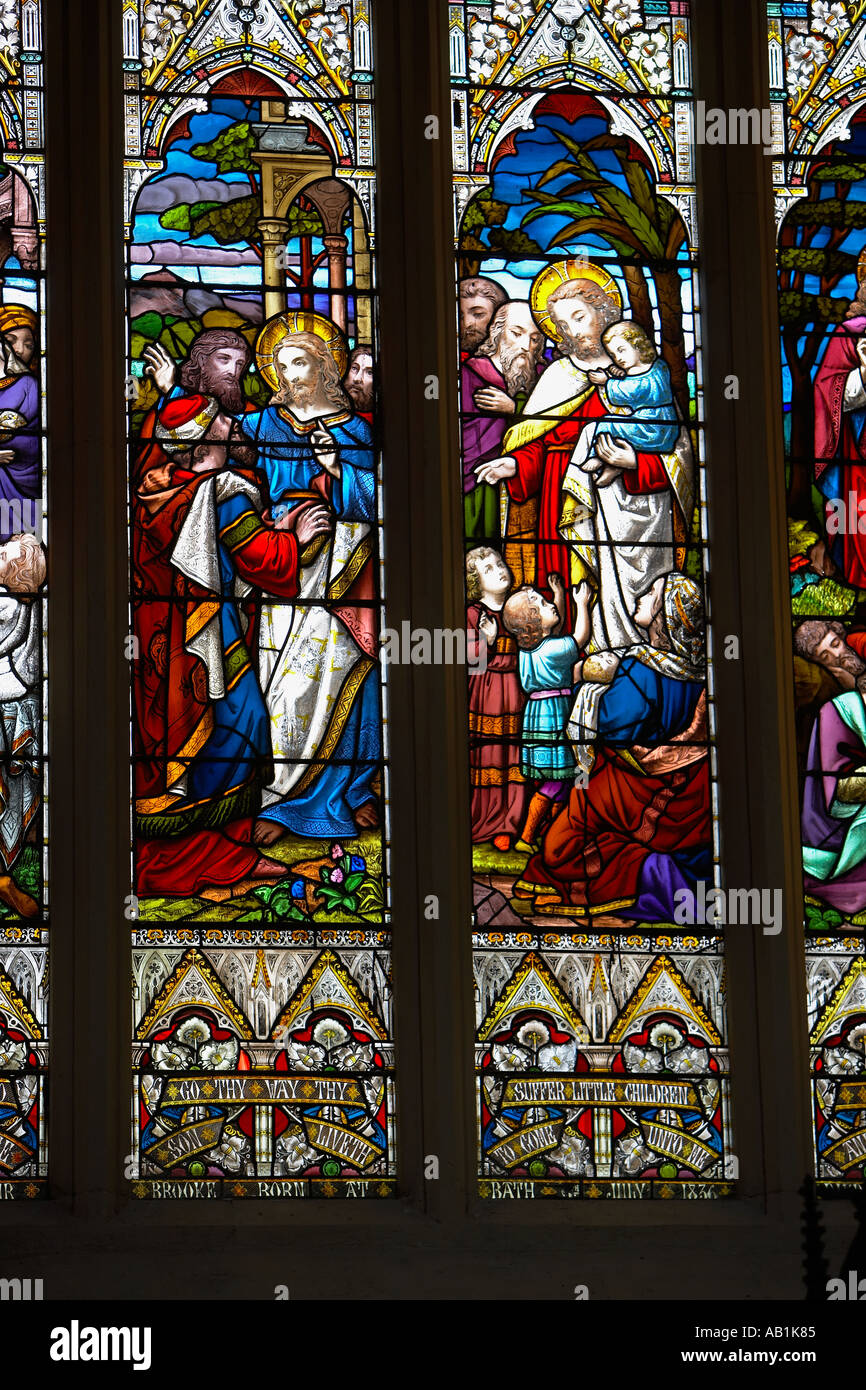 Stained Glass Window in Bath Abbey, City of Bath, Somerset, England, UK ...