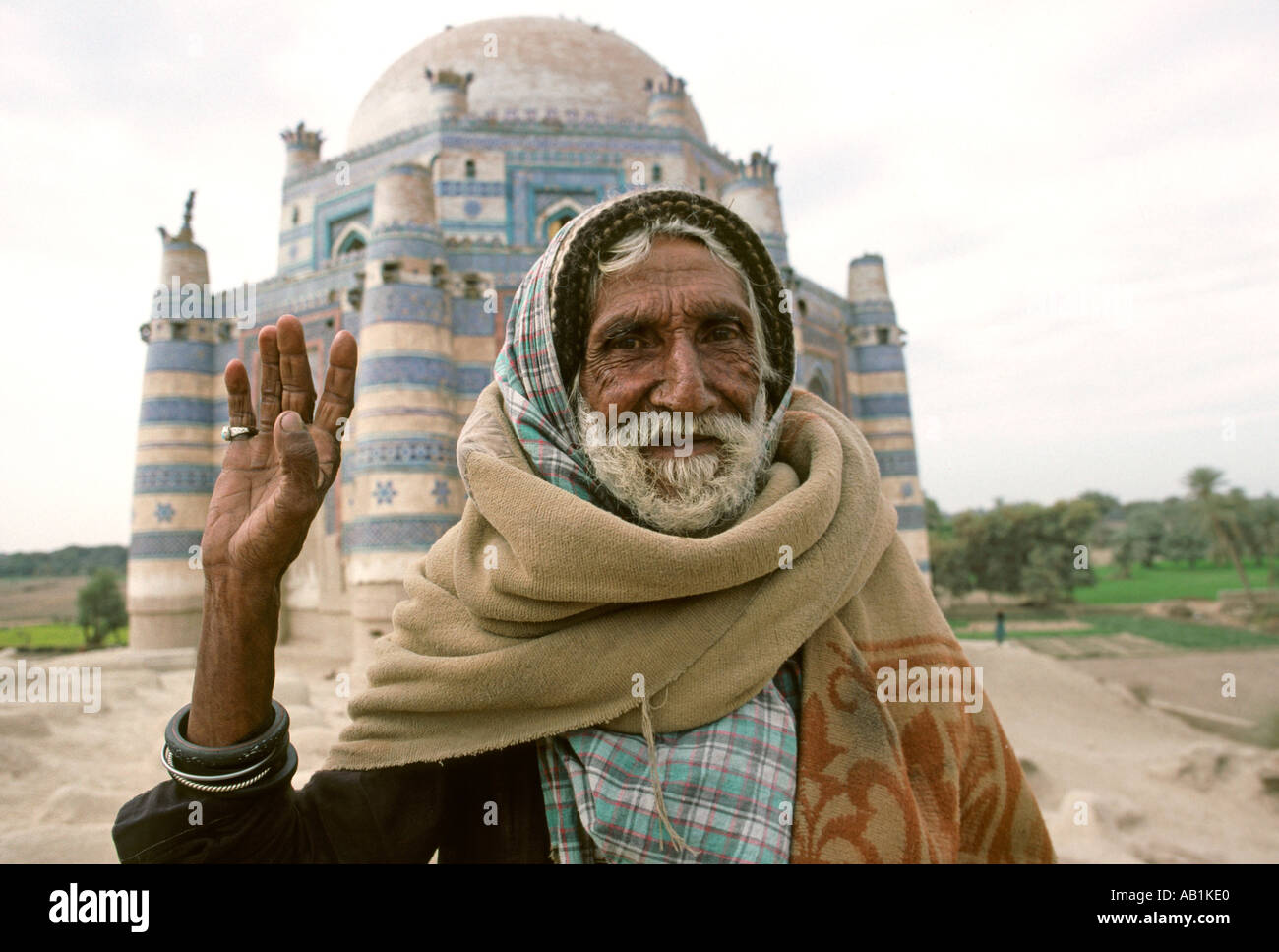 Pakistan South Punjab Uch Sharif old man in front of 15th century tombs ...