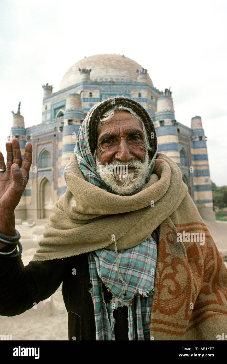Pakistan South Punjab Uch Sharif old man in front of 15th century tombs ...