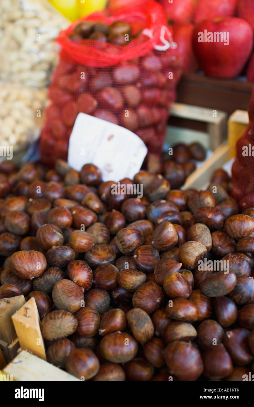 Sweet chestnuts in crates and sack FoodCollection Stock Photo - Alamy