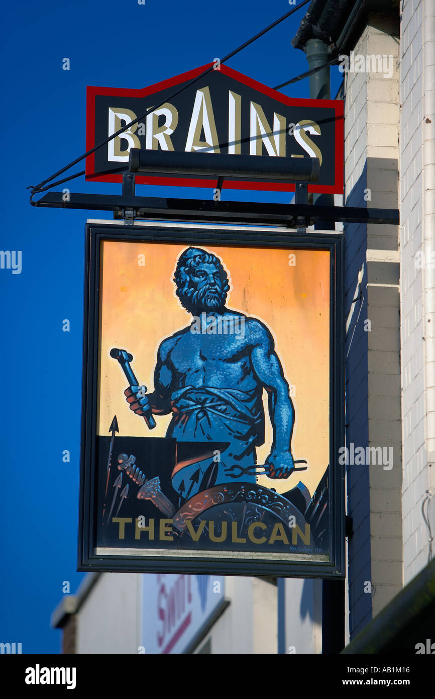 Pub Sign 'The Vulcan' Cardiff Bay, Cardiff, South Wales, UK Stock Photo ...