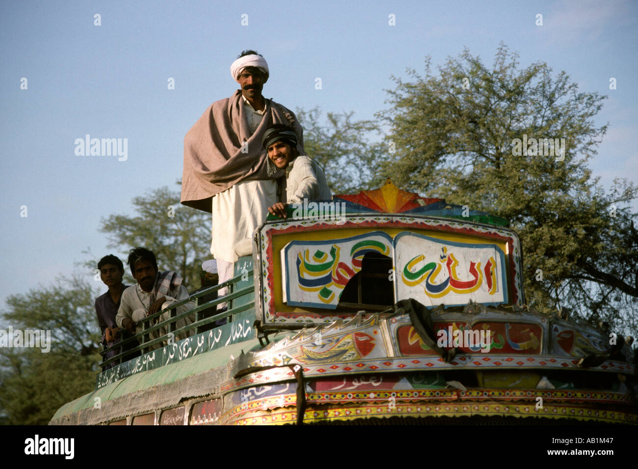 Pakistan South Punjab Uch Sharif transport passengers on top of bus ...
