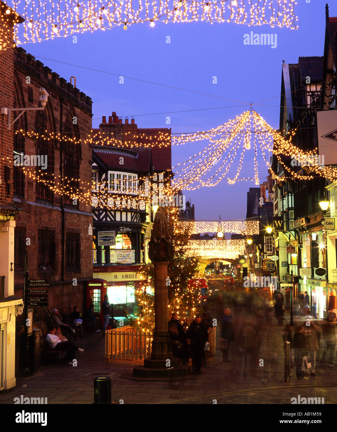 Christmas Lights and the Cross on Eastgate Street Chester Cheshire ...