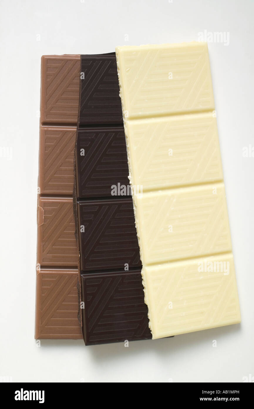 Pieces of three different chocolate bars FoodCollection Stock Photo - Alamy