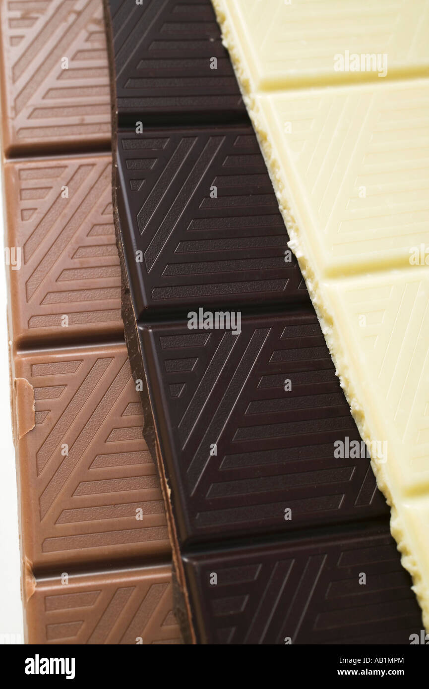 Pieces of three different chocolate bars close up FoodCollection Stock ...