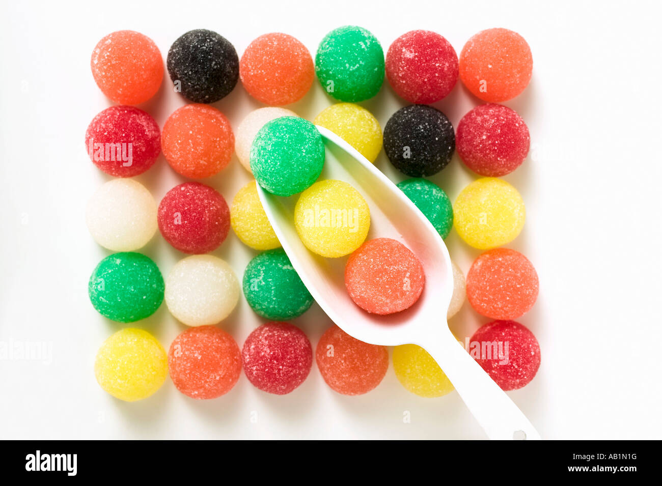Coloured jelly sweets in rows with scoop FoodCollection Stock Photo - Alamy