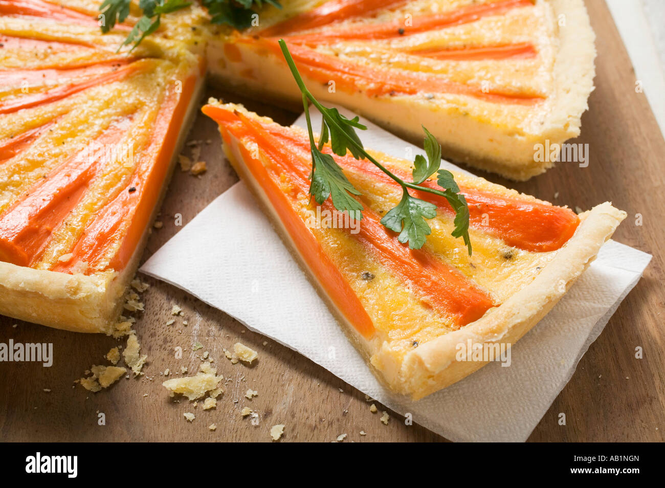 Carrot tart with parsley a slice cut FoodCollection Stock Photo - Alamy