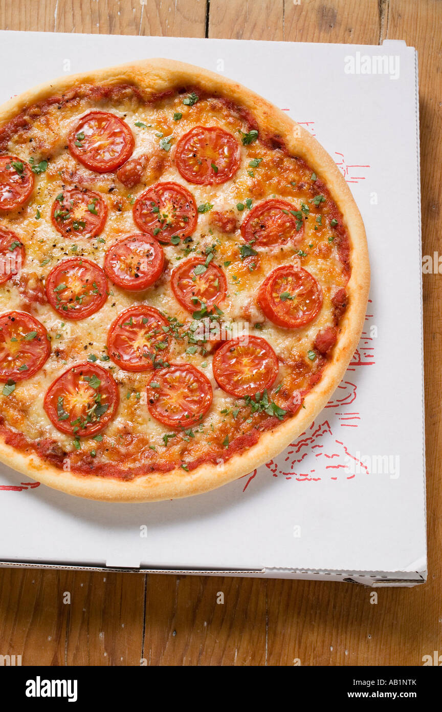 Cheese and tomato pizza with oregano on pizza box FoodCollection Stock ...