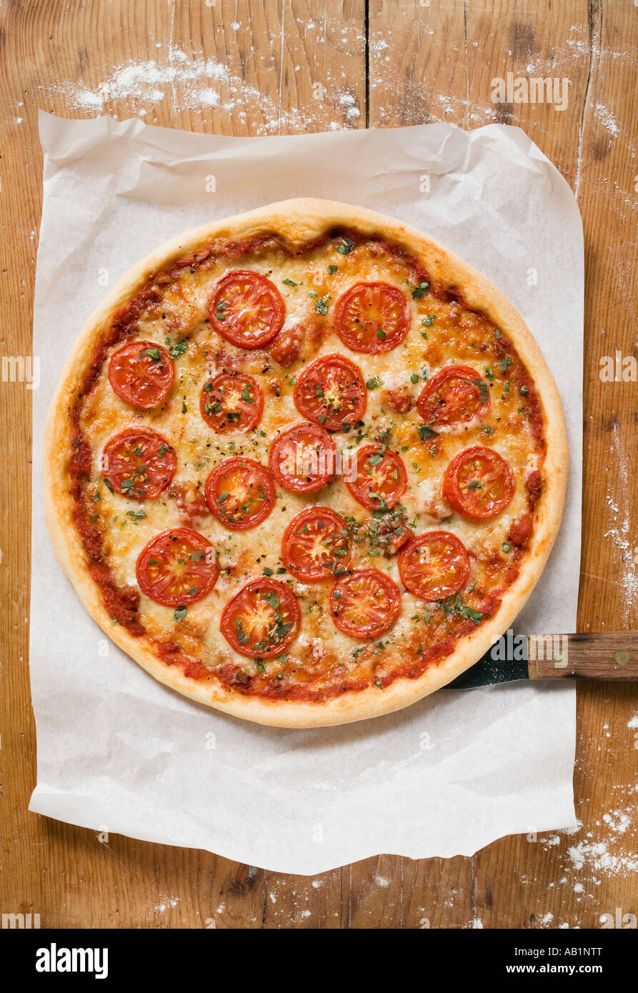 Cheese and tomato pizza with oregano on paper FoodCollection Stock ...