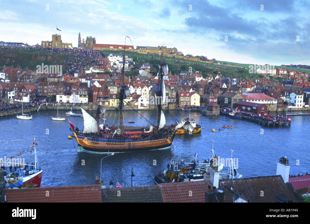 The replica of the bark Endeavour James Cook s ship returns to Whitby ...