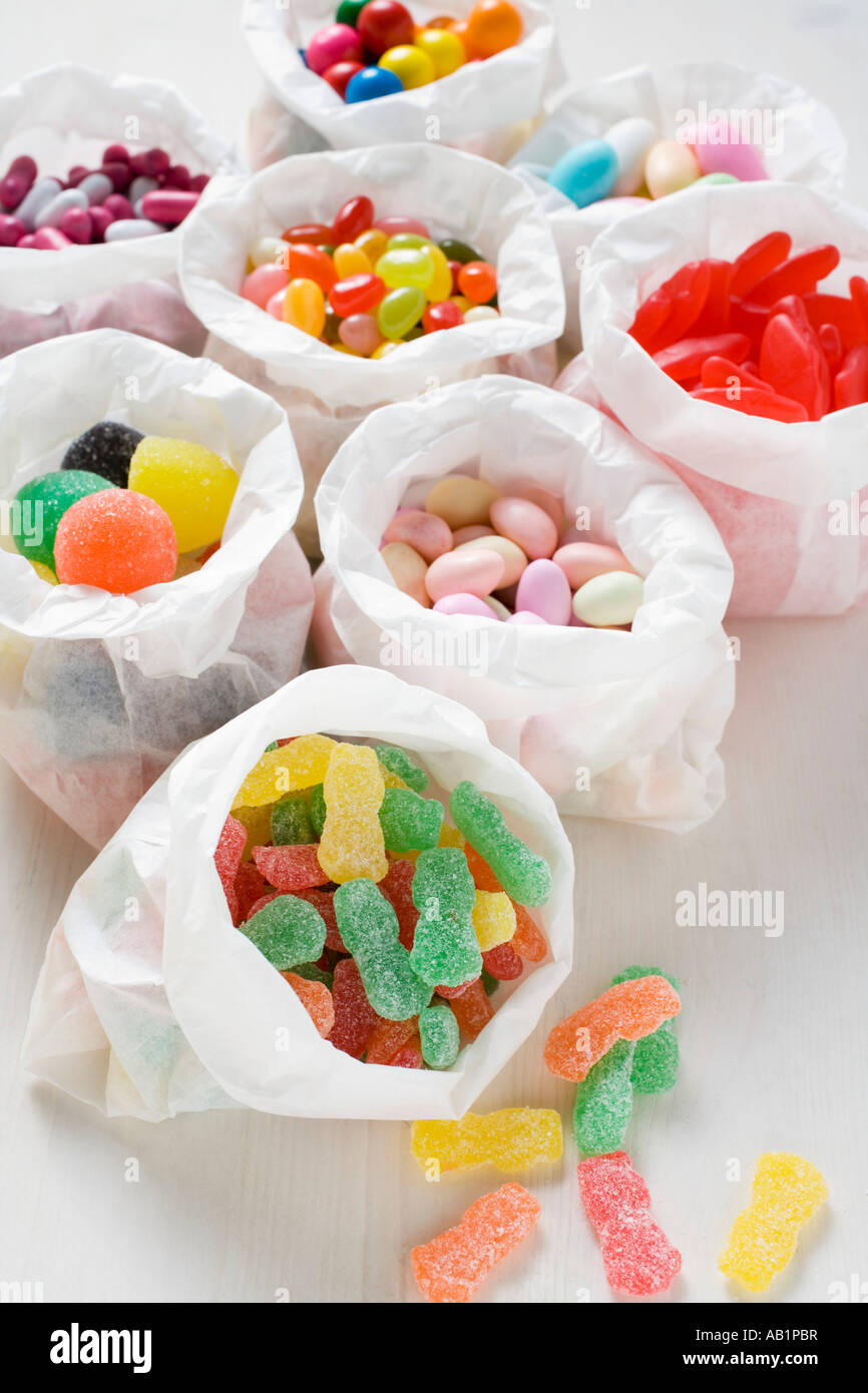 Assorted sweets in paper bags USA FoodCollection Stock Photo - Alamy