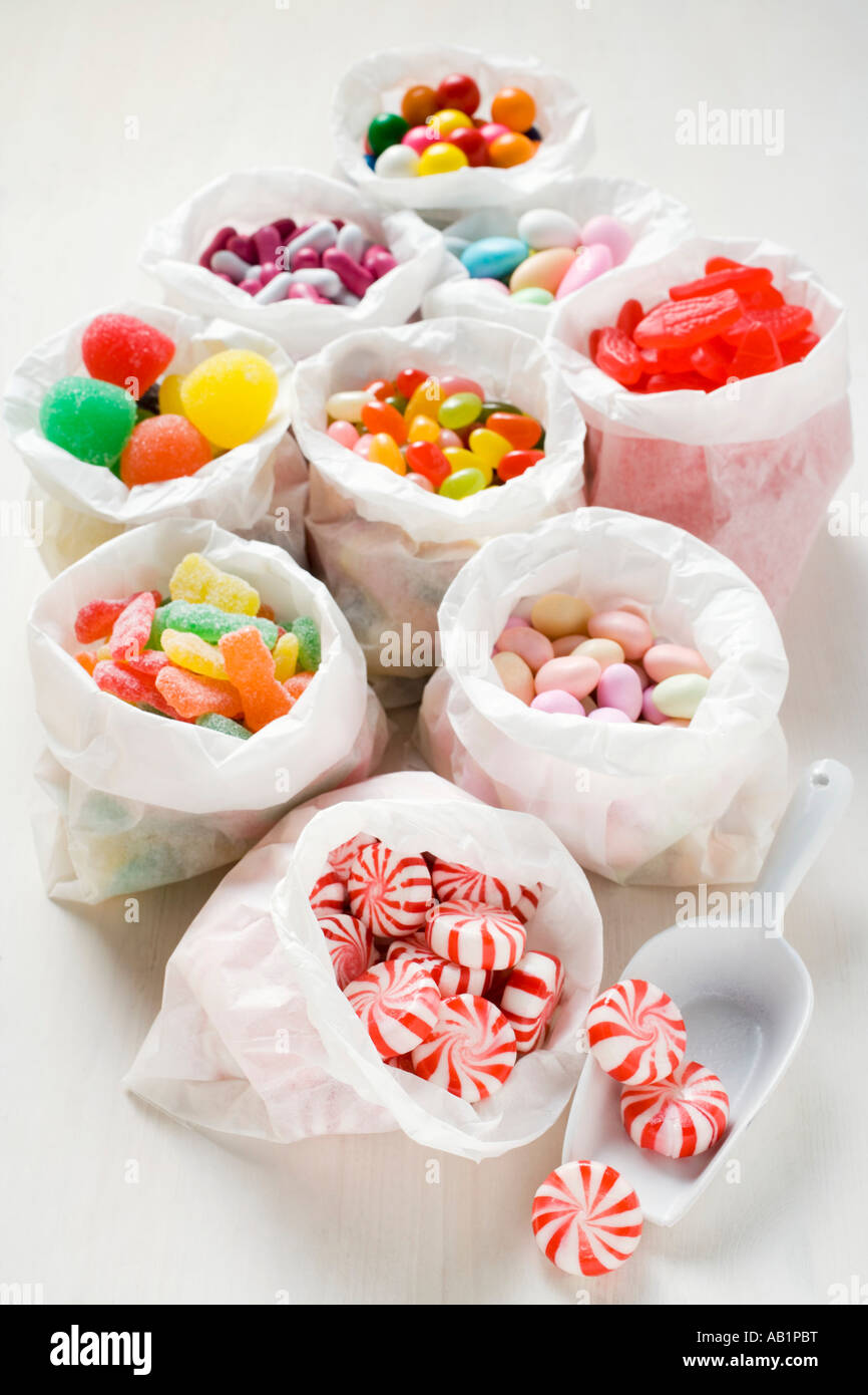 Assorted sweets in paper bags USA FoodCollection Stock Photo - Alamy