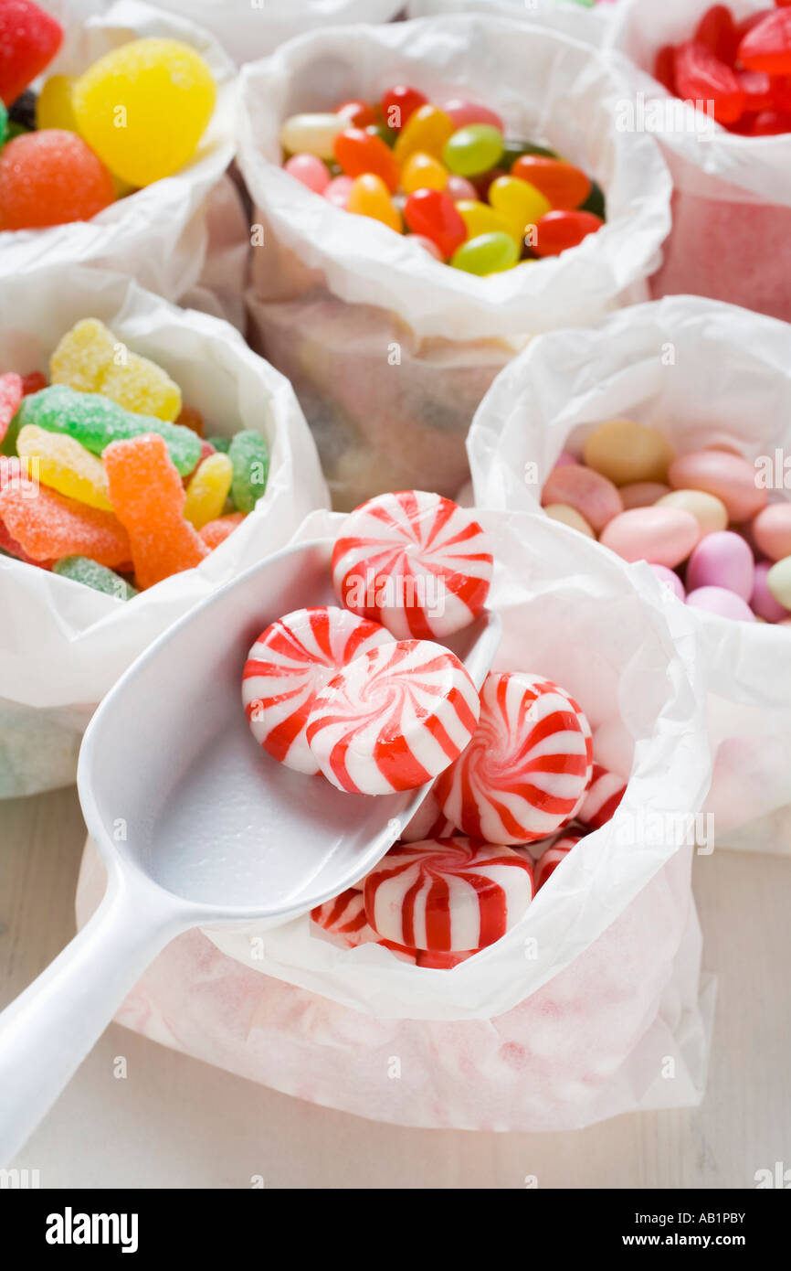 Assorted sweets in paper bags USA FoodCollection Stock Photo - Alamy