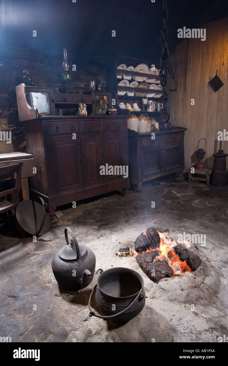 UK Scotland Western Isles Outer Hebrides Lewis Arnol blackhouse museum room interior Stock Photo ...