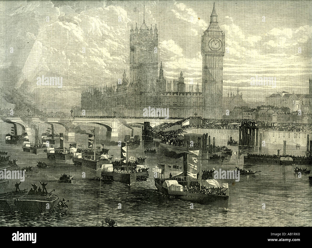 Thames Westminster London 1867 departure of the Belgians Stock Photo ...
