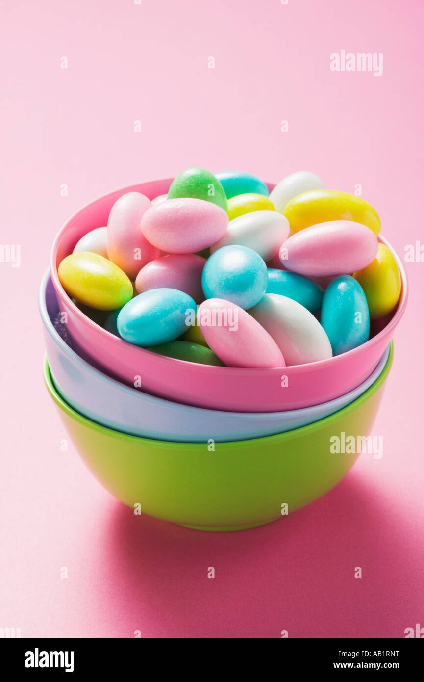 Coloured sugared almonds in pink bowl FoodCollection Stock Photo - Alamy