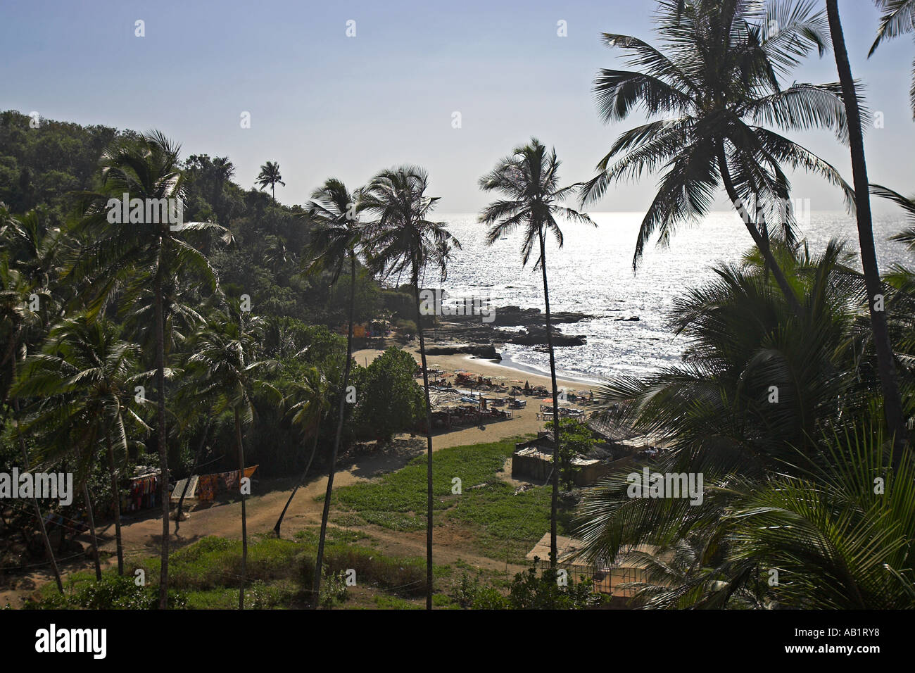 Palm fringed Ozran or Spaghetti Beach Vagator Goa India Stock Photo - Alamy